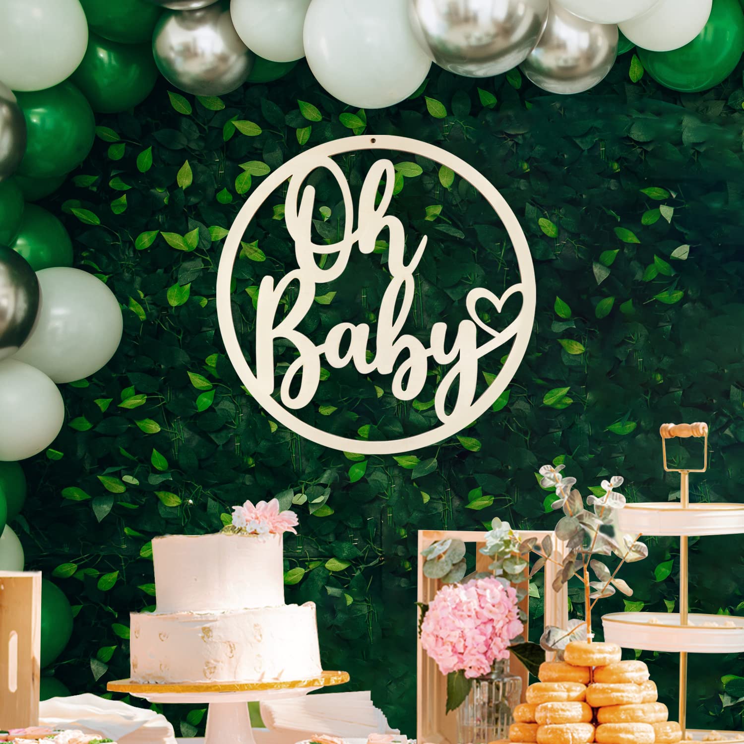 Large Wooden Oh Baby Sign 14 inch Letter Cutouts Wall Hanging Baby Shower Nursery Decor Big Round Circle Wood Oh Baby Signs for Backdrop Baby Announcements Gender Reveal Party Wall Photo Props