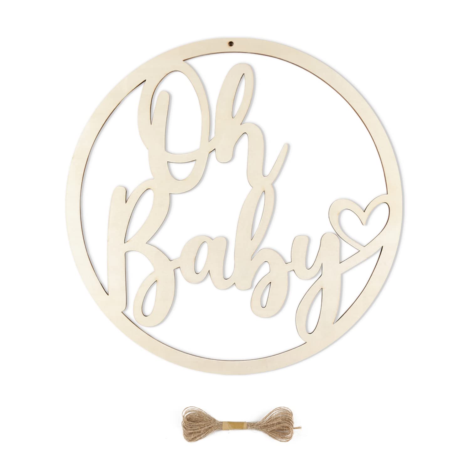 Large Wooden Oh Baby Sign 14 inch Letter Cutouts Wall Hanging Baby Shower Nursery Decor Big Round Circle Wood Oh Baby Signs for Backdrop Baby Announcements Gender Reveal Party Wall Photo Props