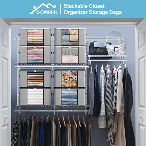 GoMaihe Clothes Storage Bags 6 Pack, Foldable Storage Bins Closet Organizers Stackable Containers with Reinforced Handles and Lids, Clothing Blanket Toy Shoe Comforters Pillow Organization, Grid Gray