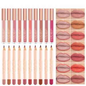 Easilydays 2Pcs Matte Nude Lip Liner Pencil and Lip Stick Set, Velvety Creamy Matte Lip Crayon Full Coverage Lip Stain High Pigment Waterproof, No Smudge Lipstick for Women, Smooth Matte Lip Color Makeup (#01)