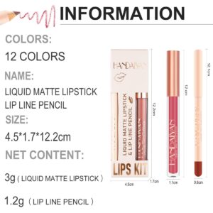 Easilydays 2Pcs Matte Nude Lip Liner Pencil and Lip Stick Set, Velvety Creamy Matte Lip Crayon Full Coverage Lip Stain High Pigment Waterproof, No Smudge Lipstick for Women, Smooth Matte Lip Color Makeup (#01)