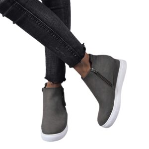 USYFAKGH Women's Low Wedges Ankle Short Boots Hight Top Slip On Fashion Sneakers