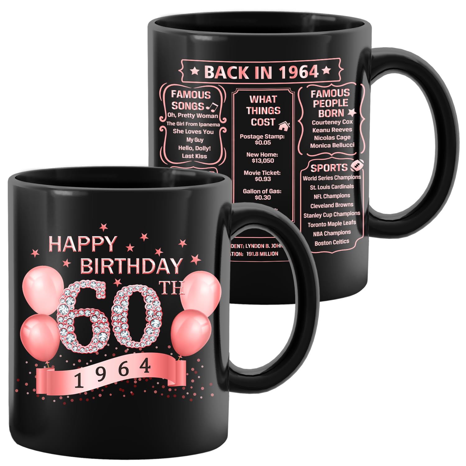 60th Birthday Gifts for Women Men - 1964 Old Time Information - 60th Birthday Mug - 60th Birthday For Her & Him - Unique Funny 60th Bday Gift Idea - Milestone Birthday - 12oz - Rose Gold