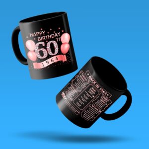 60th Birthday Gifts for Women Men - 1964 Old Time Information - 60th Birthday Mug - 60th Birthday For Her & Him - Unique Funny 60th Bday Gift Idea - Milestone Birthday - 12oz - Rose Gold