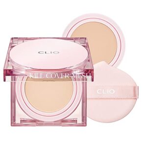 clio kill cover mesh glow cushion refill included (15g*2, 4 ginger) - foundation cushion, korean cushion, glowy skin makeup