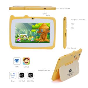 C idea Tablet for Kids Age 3-7,Android 12 Kids Tablet for Toddler,7" Children Tablet with Case/WiFi/Dual Camera/32gGB+1TB Expanded/HD IPS Safety Eye Protection for Boys and Girls Gift