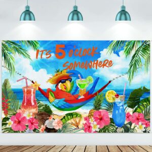 it's 5 o' clock somewhere summer backdrop tropical parrot banner beach hawaii decoration polyester background nautical cocktails drinks bar party supplies holiday photo booth prop indoor outdoor