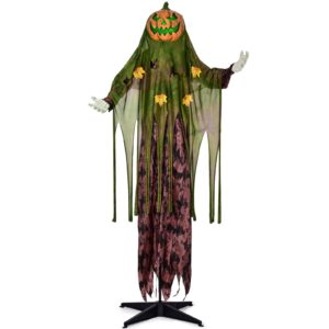 presence halloween standing pumpkin man with lights& sounds, outdoor indoor pumpkin clearance spooky jack o' lantern props decor lawn backyard garden