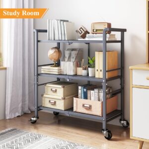 3 Tier Rolling Utility Cart - Metal Folding Cart with Wheels, Collapsible Service Cart Storage Shelf Rack for Kitchen, Office, Garage, Plant, Outdoor cart