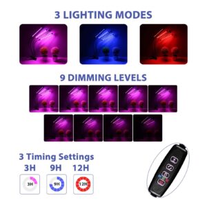 JSYBOY Grow Lights for Indoor Plants LED Grow Light for Seed Starting with Red Blue Spectrum, 3/9/12H Timer, 10 Dimmable Levels & 3 Switch Modes, Adjustable Gooseneck Suitable for Various Plant