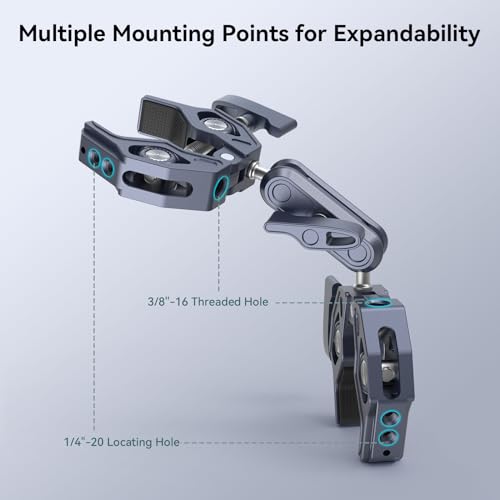 SMALLRIG Double Clamp Mount, Umbrella Clamp, Super Clamp Arm, for Chair, Pole, Tripod, C Stand, Handlebar, All Metal Max Load Capacity 3.5kg - 4103B