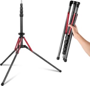 neewer light stand carbon fiber with 180° reversible legs, 1/4" to 3/8" screw adapter and bag, 86.5"/220cm portable travel tripod stand for outdoor photography speedlite strobe softbox, st210r