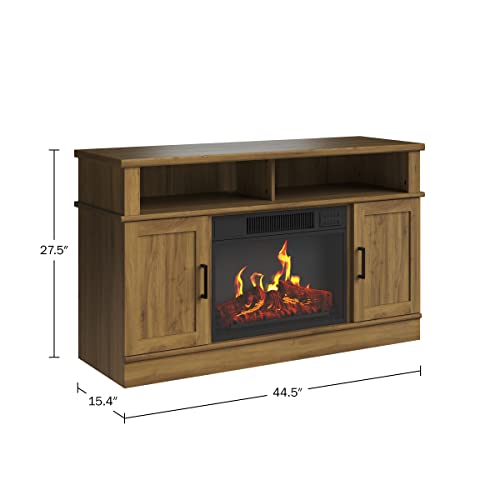 TV Stand with Electric Fireplace - Media Console with Storage Cabinet, Remote Control, Adjustable Heat, and LED Flames by Northwest (Brown)