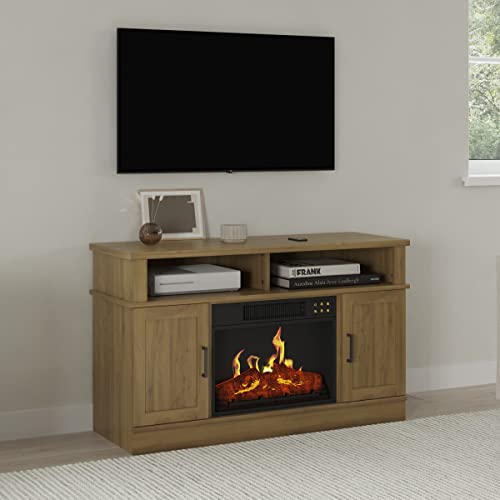 TV Stand with Electric Fireplace - Media Console with Storage Cabinet, Remote Control, Adjustable Heat, and LED Flames by Northwest (Brown)