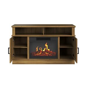 TV Stand with Electric Fireplace - Media Console with Storage Cabinet, Remote Control, Adjustable Heat, and LED Flames by Northwest (Brown)