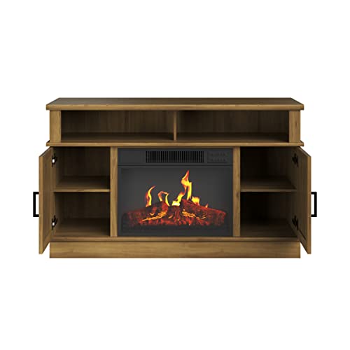 TV Stand with Electric Fireplace - Media Console with Storage Cabinet, Remote Control, Adjustable Heat, and LED Flames by Northwest (Brown)