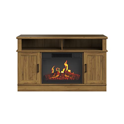 TV Stand with Electric Fireplace - Media Console with Storage Cabinet, Remote Control, Adjustable Heat, and LED Flames by Northwest (Brown)