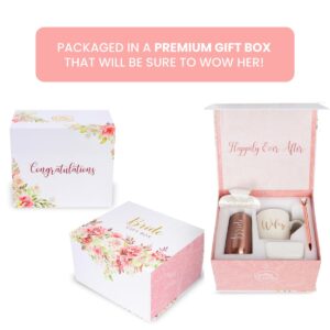 Bride Gift Box - Bride to Be Gift Set for Bridal Shower, Engagement Party, Bachelorette Party, Wedding Shower, or Wedding - Includes Champagne Tumbler, Coffee Mug, Hair Clip, and More in Premium Box