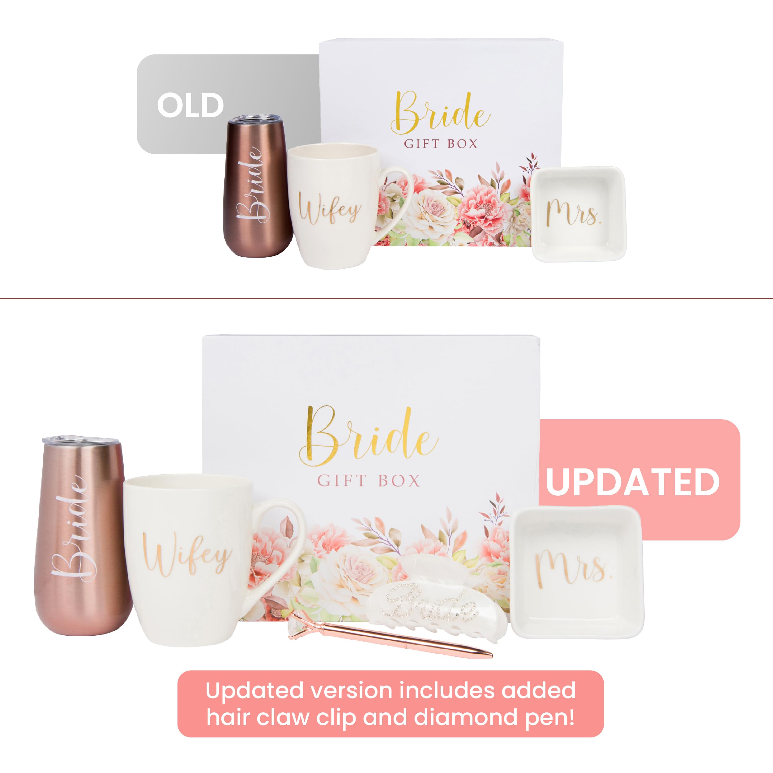 Bride Gift Box - Bride to Be Gift Set for Bridal Shower, Engagement Party, Bachelorette Party, Wedding Shower, or Wedding - Includes Champagne Tumbler, Coffee Mug, Hair Clip, and More in Premium Box