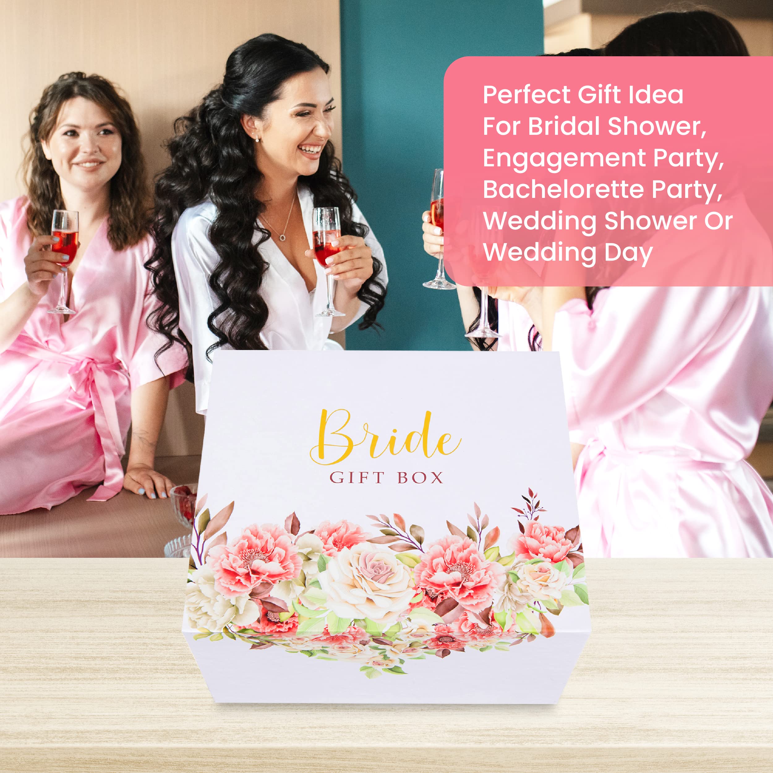 Bride Gift Box - Bride to Be Gift Set for Bridal Shower, Engagement Party, Bachelorette Party, Wedding Shower, or Wedding - Includes Champagne Tumbler, Coffee Mug, Hair Clip, and More in Premium Box