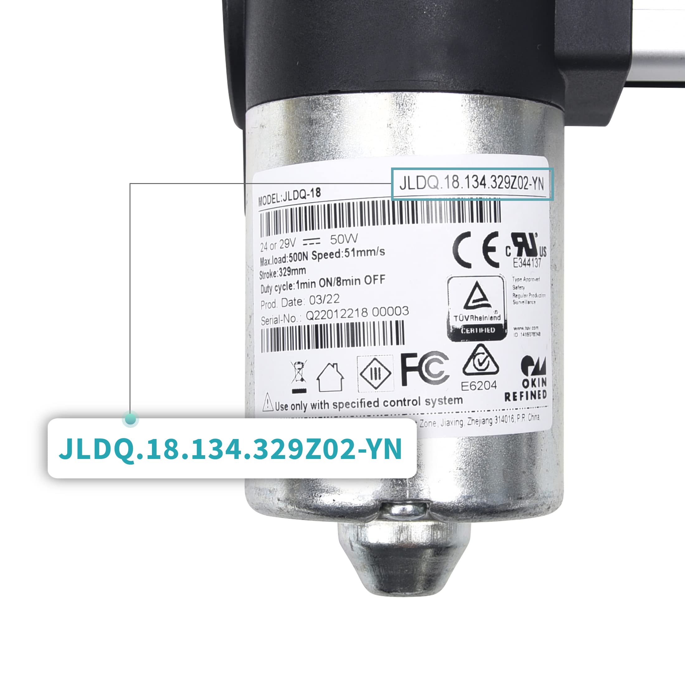 Okin Refined-R Model JLDQ-18 & JLDQ.18.134.329Z02-YN Power Recliner Motor, Lift Chair Electric Reclining Sofa Replacement Actuator Part for JLDQ.18.134.329