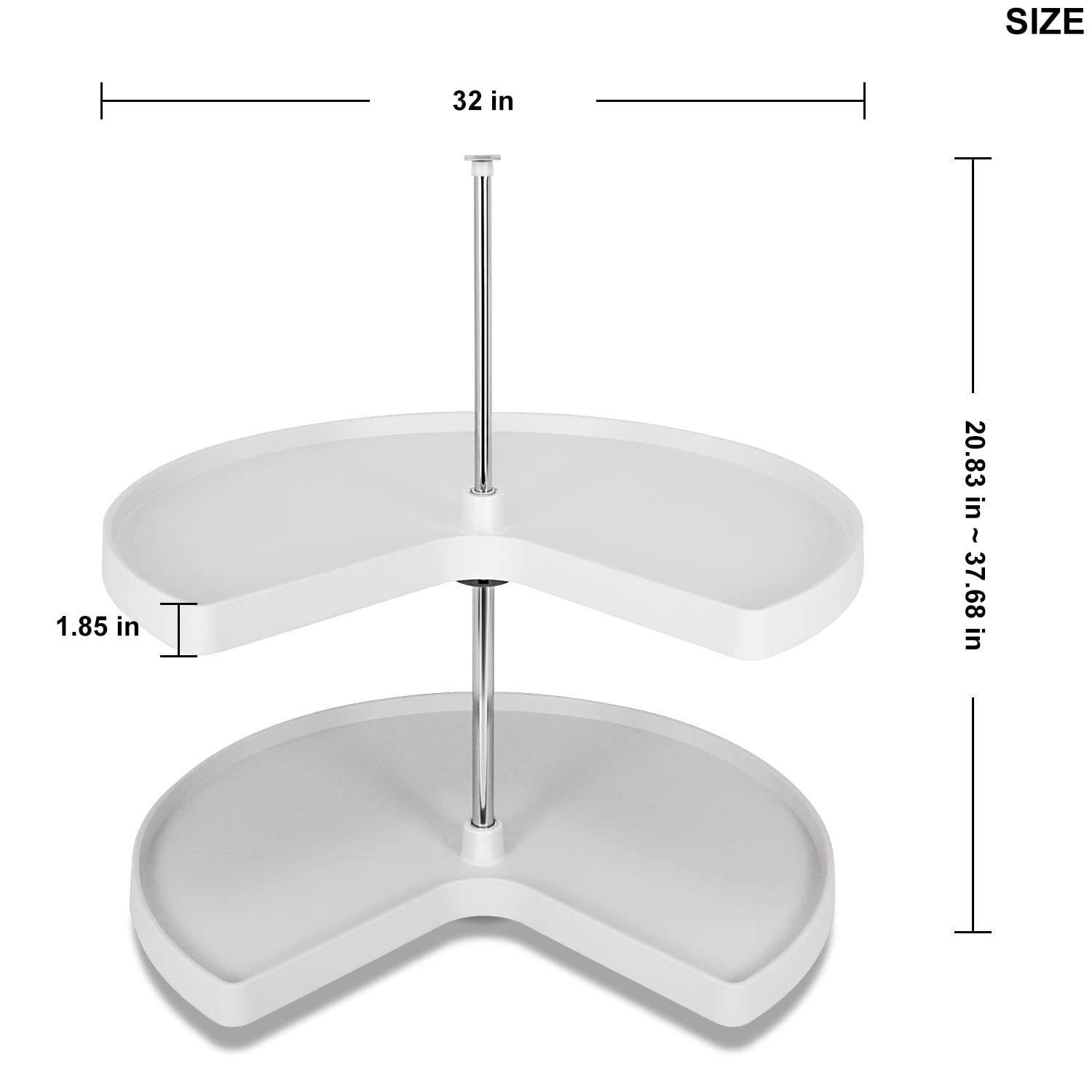 Duwee 2 Tier Lazy Susan Cabinet Corner Organizer,Kidney Shaped Cabinet Blind Corner Lazy Susan,2 Tier Rotating Storage Shelf Rack with Telescoping Shaft, White