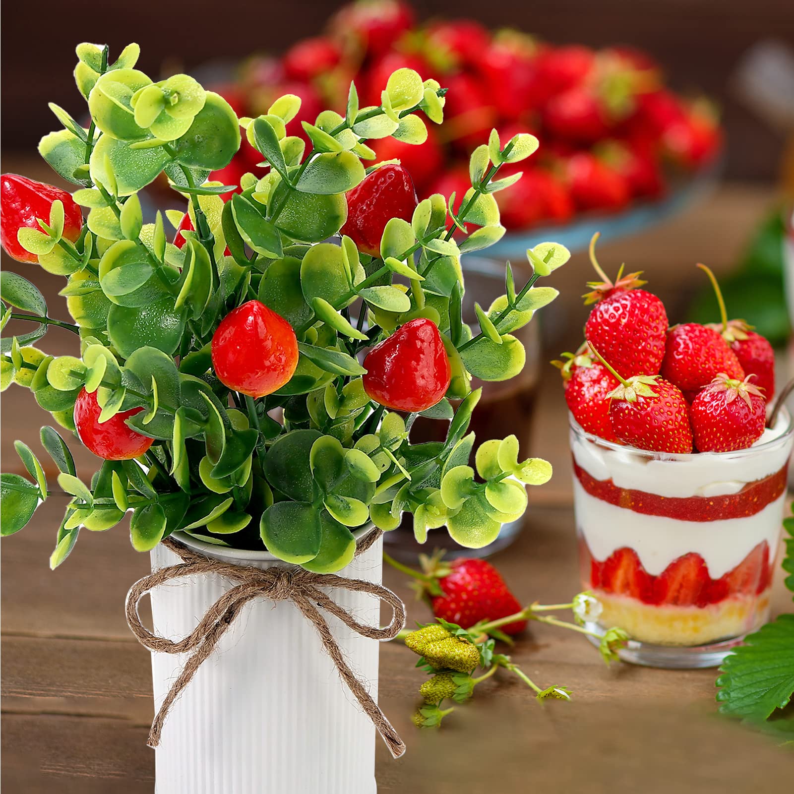 Omldggr 3Pack Artificial Farmhouse Centerpiece Decoration- Artificial Strawberry, Lemon, Orange, Artificial Potted Plant for Spring Summer Farmhouse Decoration, Home Tiered Tray Tabletop Display