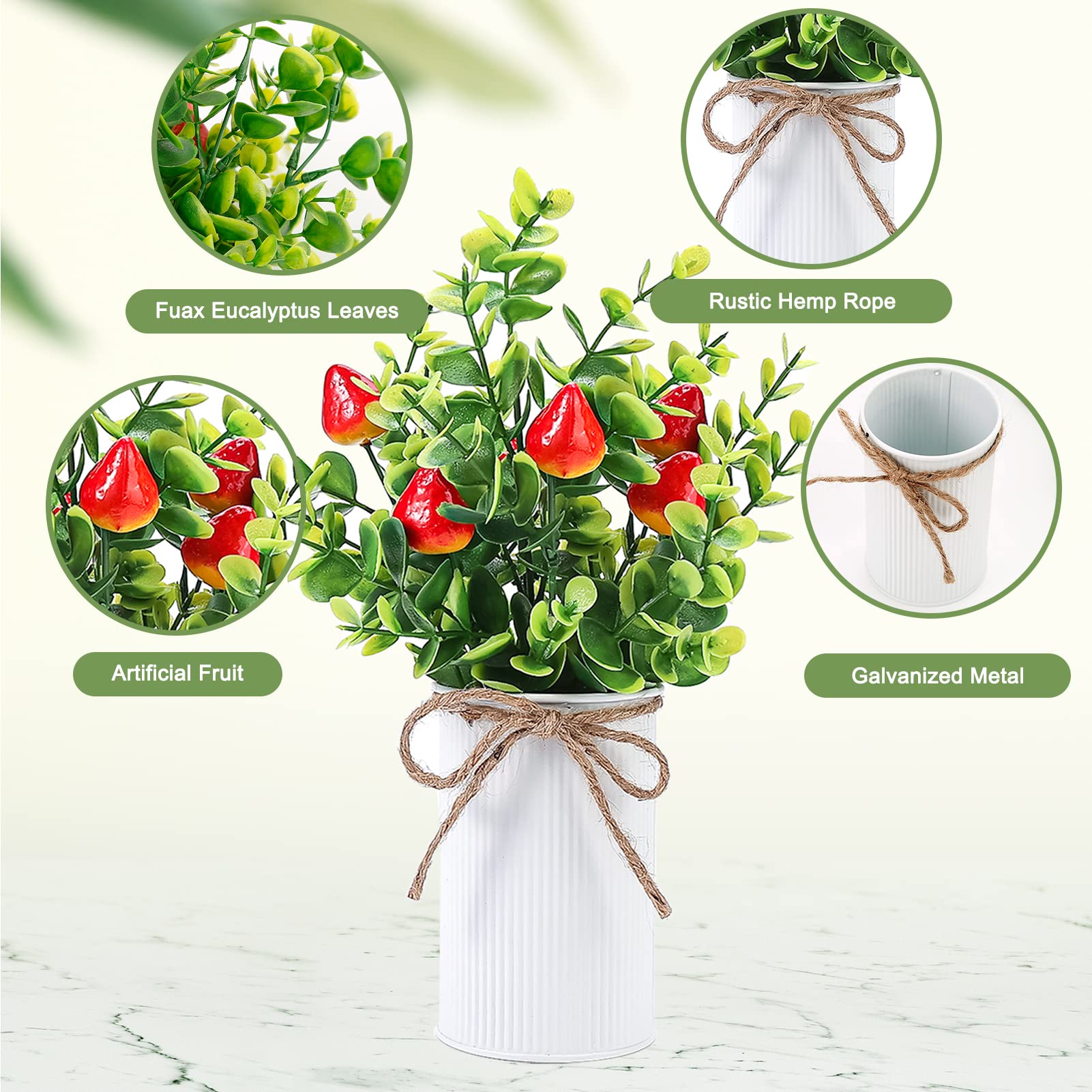 Omldggr 3Pack Artificial Farmhouse Centerpiece Decoration- Artificial Strawberry, Lemon, Orange, Artificial Potted Plant for Spring Summer Farmhouse Decoration, Home Tiered Tray Tabletop Display