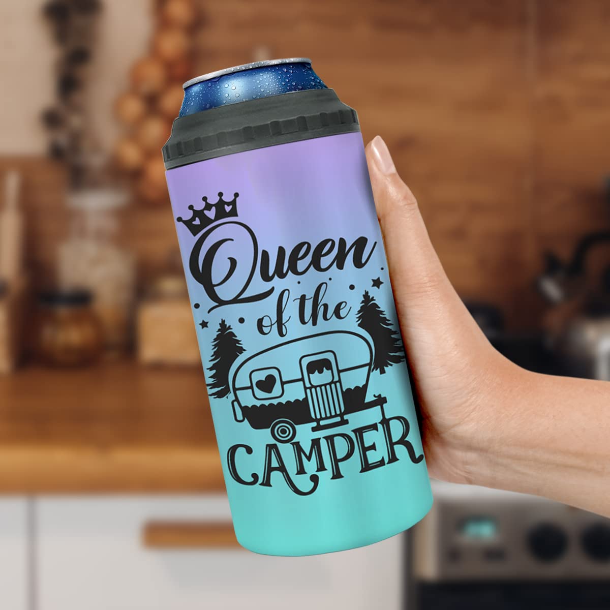 winorax Queen of The Camper Tumbler Can Cooler 4-in-1 Camping Gifts For Campers Woman from Husband Boyfriend Sisters Best Friend Coffee Cup with Lid 16oz Stainless Travel Mug