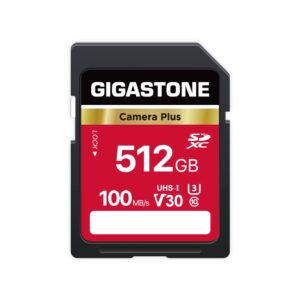 gigastone 512gb sd card, camera plus, v30 sdxc memory card high speed uhd video compatible with canon nikon sony pentax kodak olympus panasonic digital camera, with 1 mini case