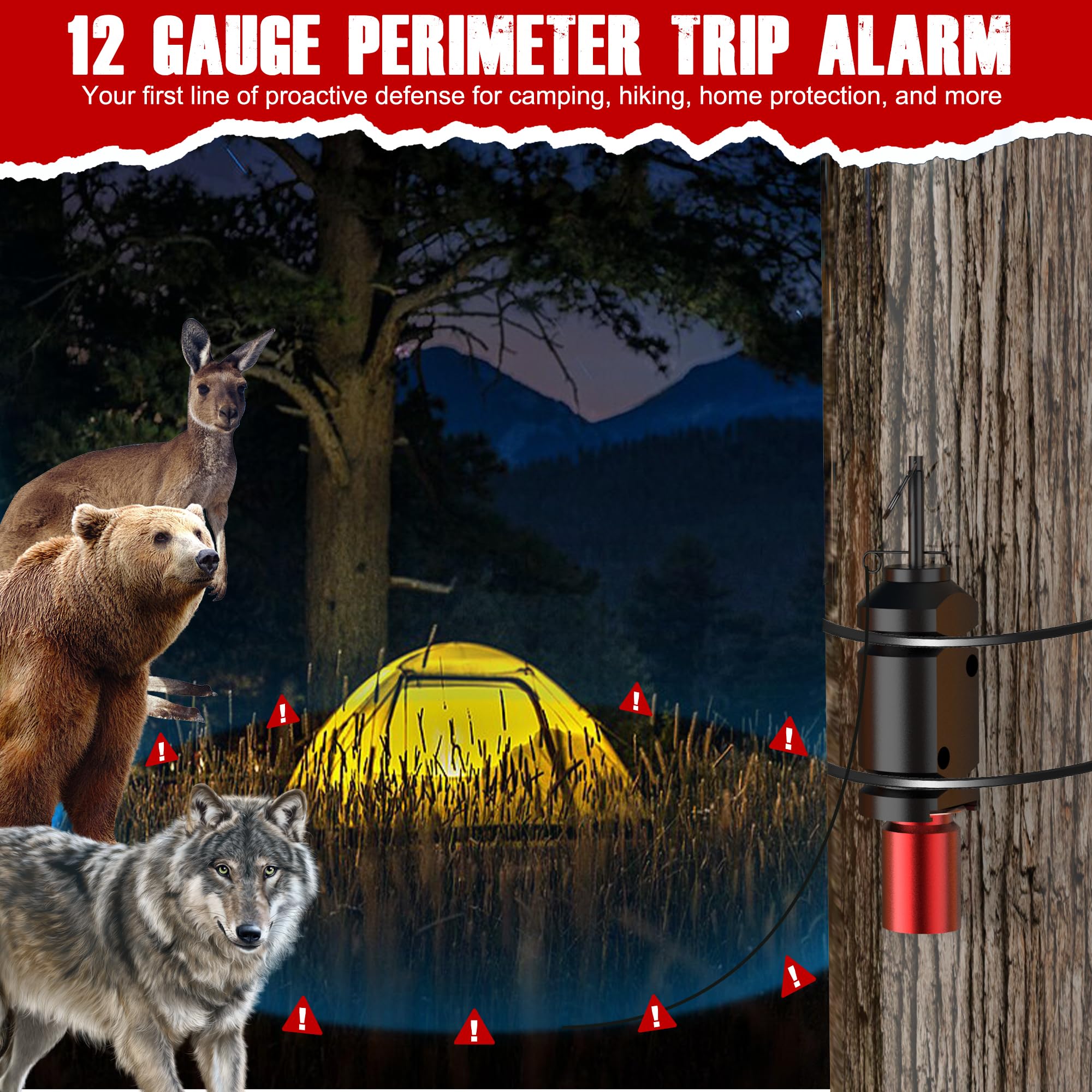 REMFLY Perimeter Trip Alarm, 12 Gauge Camping Trip Wire Alarm Device, Early Warning Security System for Camping and Property Safety（ Version2）