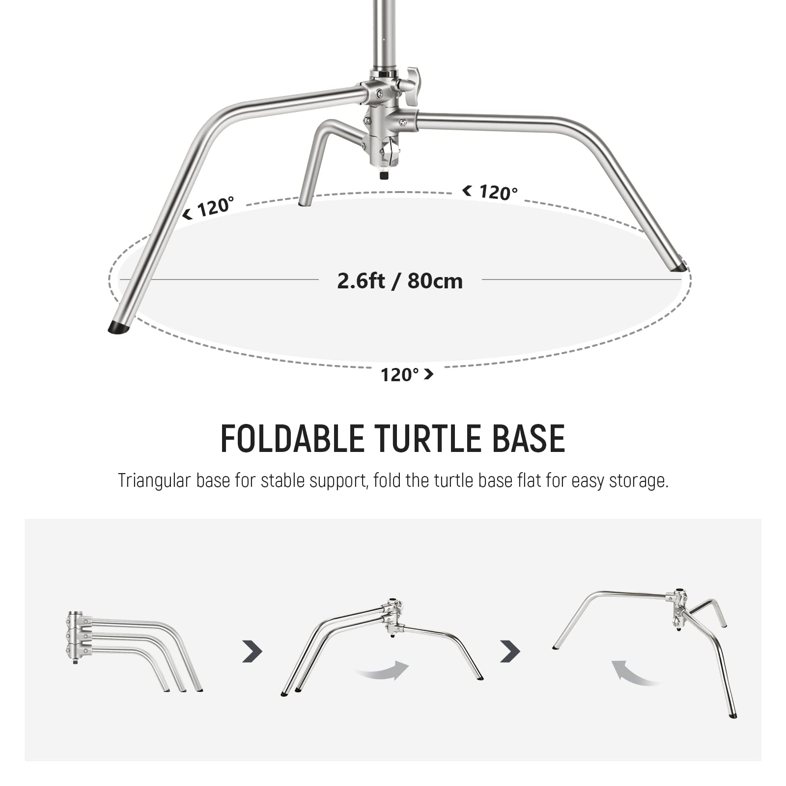 NEEWER C Stand with Boom Arm Pro 100% Stainless Steel, Air Cushion Heavy Duty Photography Light Stand Max Height 10.8ft/330cm, 4.2ft/128cm Holding Arm, 2 Grip Head for Monolight Softbox Reflector