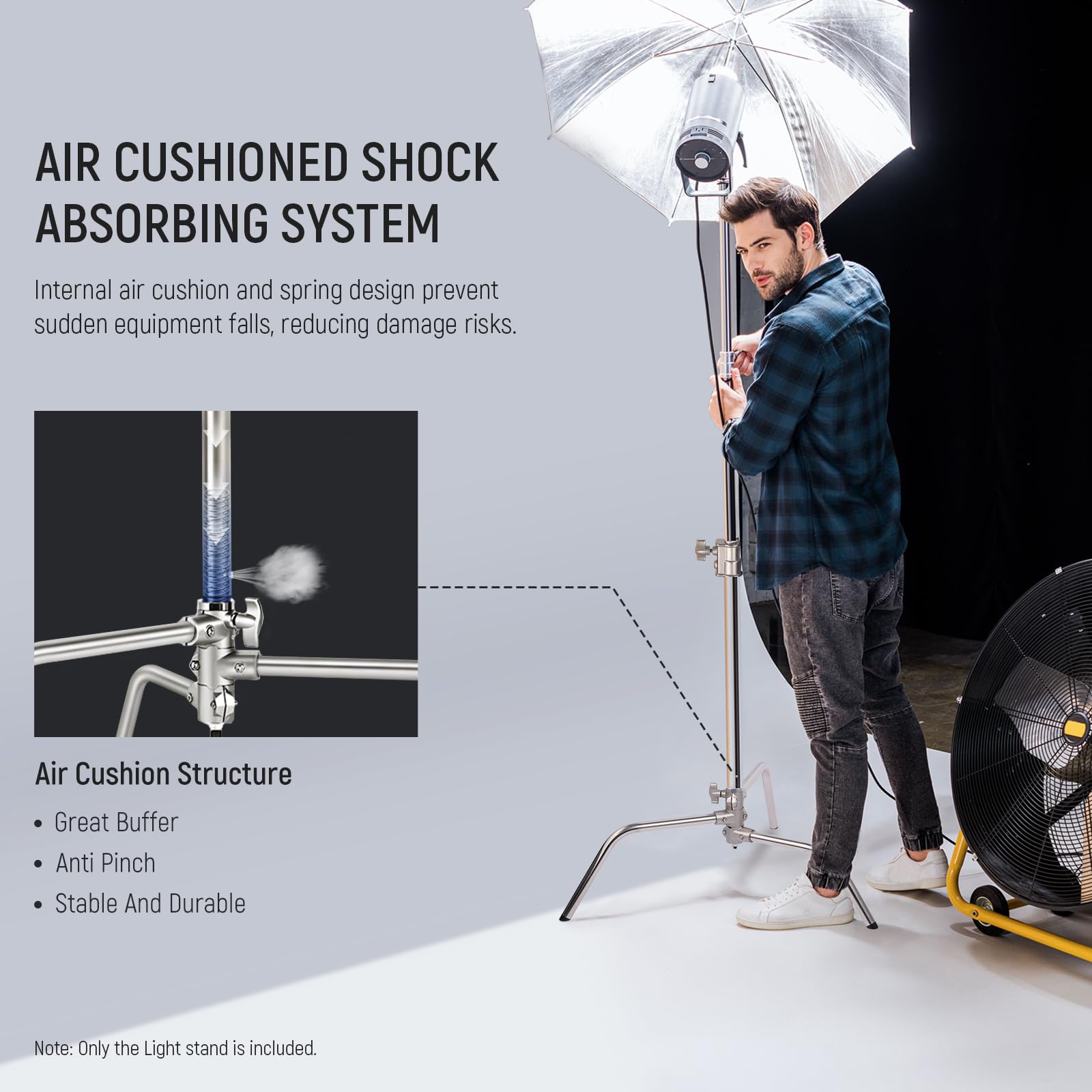 NEEWER C Stand with Boom Arm Pro 100% Stainless Steel, Air Cushion Heavy Duty Photography Light Stand Max Height 10.8ft/330cm, 4.2ft/128cm Holding Arm, 2 Grip Head for Monolight Softbox Reflector