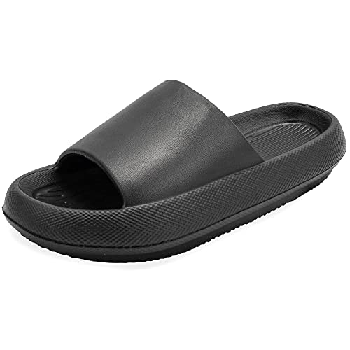 Axcone Womens Shower Slippers Pillow Slides Cloud Cushion for Mens Massage Foam Bathroom Shoes Female House Slipers Pool Beach Spa House Garden Sandals for Ladies Male Sandles Black 44-45