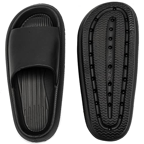 Axcone Womens Shower Slippers Pillow Slides Cloud Cushion for Mens Massage Foam Bathroom Shoes Female House Slipers Pool Beach Spa House Garden Sandals for Ladies Male Sandles Black 44-45