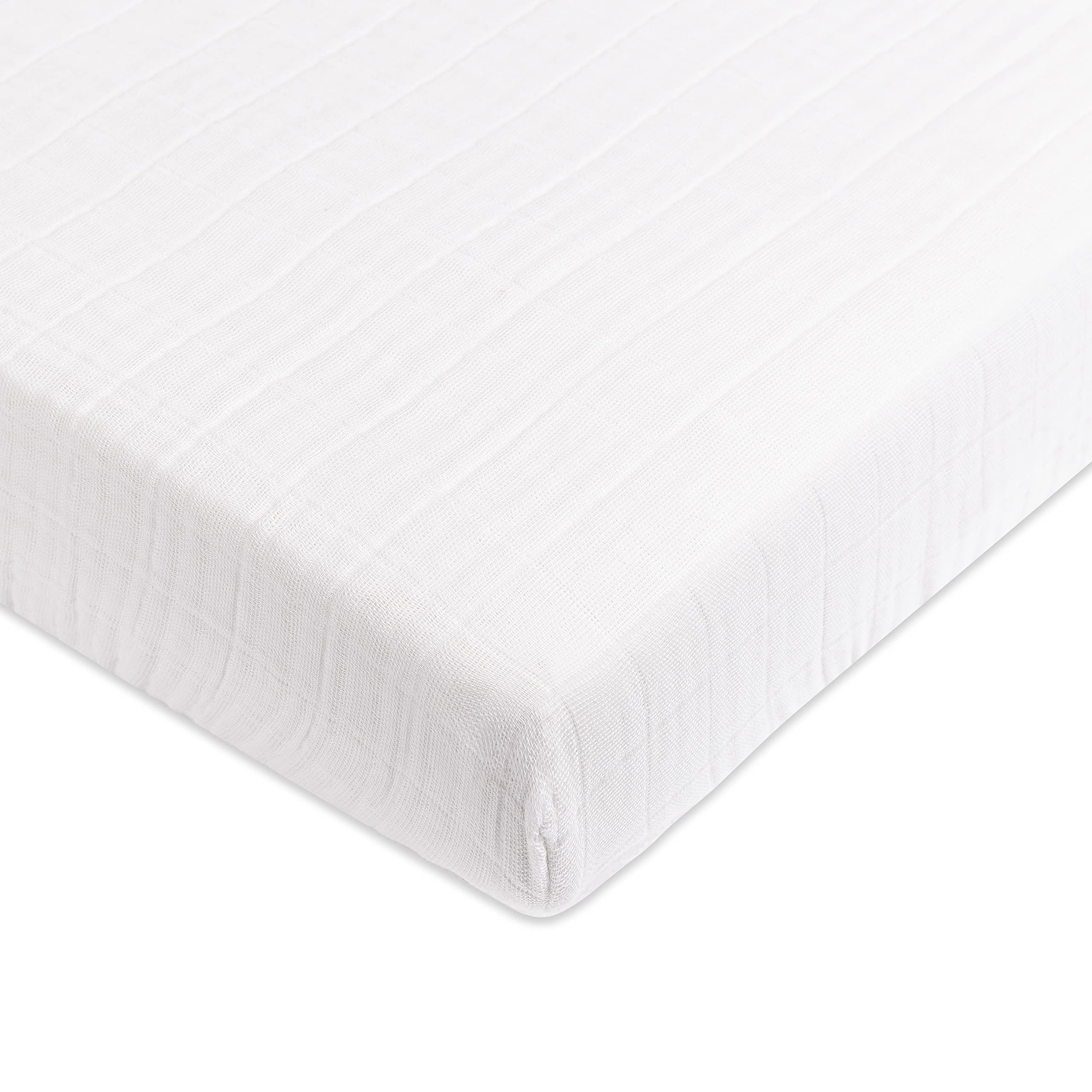 Babyletto 100% Organic Cotton Mini Crib Sheet, GOTS-Certified, Fitted 360°, Ultra-Soft and Breathable Muslin - Plain White