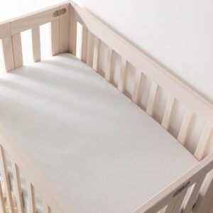 Babyletto 100% Organic Cotton Mini Crib Sheet, GOTS-Certified, Fitted 360°, Ultra-Soft and Breathable Muslin - Plain White