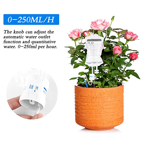 4Pcs Plant Drip Irrigation Bag, Plant Self Automatic Plant Watering System 350ml Watering Bag, with Metal Support Rod Self Watering Devices Small Funnel and Adjustable Valve Switch, for Indoor Outdoor