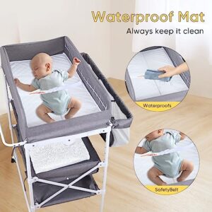 SOKO Portable Changing Table - Foldable Baby Diaper Changing Station Height Adjustable Diaper Changing Table, Waterproof Changing Table Pad Easy to Clean, Mobile Nursery Organizer for Newborn