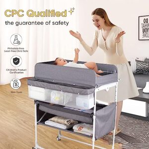 SOKO Portable Changing Table - Foldable Baby Diaper Changing Station Height Adjustable Diaper Changing Table, Waterproof Changing Table Pad Easy to Clean, Mobile Nursery Organizer for Newborn