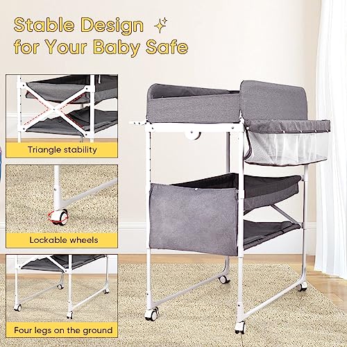 SOKO Portable Changing Table - Foldable Baby Diaper Changing Station Height Adjustable Diaper Changing Table, Waterproof Changing Table Pad Easy to Clean, Mobile Nursery Organizer for Newborn