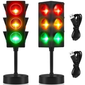 traffic light lamp color change mini stop light lamp 11 inch stop sign room decor usb traffic light cool decorative traffic light desk lamp for boys girls kids room party decorations (2 pcs)