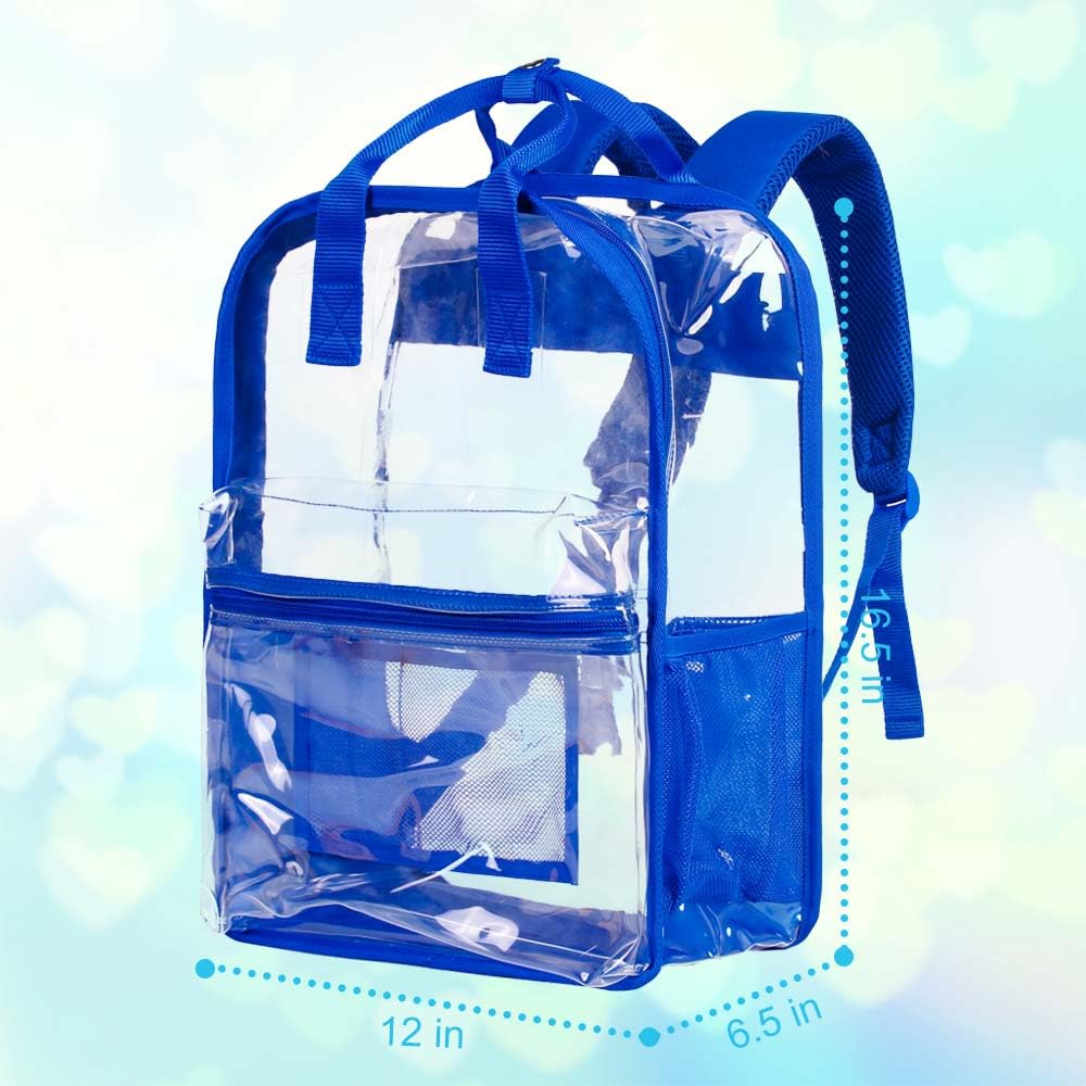 TXHVO Clear Backpack, Heavy Duty Transparent Bookbag, See Through PVC Backpacks for Boys Men - Blue