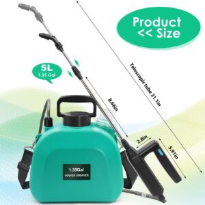 Battery Powered Sprayer 1.35Gallon, Upgrade Electric Sprayer with 3 Mist Nozzles, USB Rechargeable Handle and Retractable Wand, Garden Sprayer with Adjustable Shoulder Strap for Lawn,Garden,Cleaning