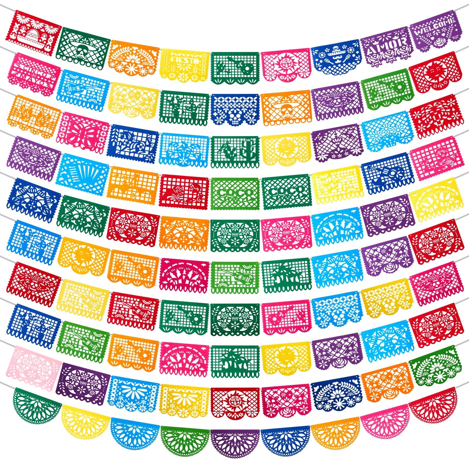 Oudain 10 Pack Fiesta Party Decoration Mexican Party Banners 164 Ft Felt Cinco de Mayo Papel Picado Banner for Mexican Theme Day of The Dead Dia De Los Muertos Party Supplies