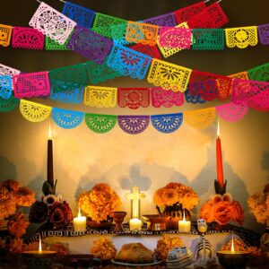 Oudain 10 Pack Fiesta Party Decoration Mexican Party Banners 164 Ft Felt Cinco de Mayo Papel Picado Banner for Mexican Theme Day of The Dead Dia De Los Muertos Party Supplies