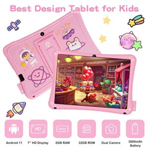 WeTap Kids Tablet Android Tablets丨Android 11 Tablet for Kids 2+32 GB Toddler Tablet 1024x600 IPS Touch Screen Dual Camera WiFi 5.0 Parental Control with Kid-Proof Case (Pink)…