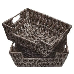 jmkaixin wicker storage baskets, water hyacinth storage basket with built-in handles,2-pack hand woven baskets with carry handles for storage 13.75" x 11" x 5"