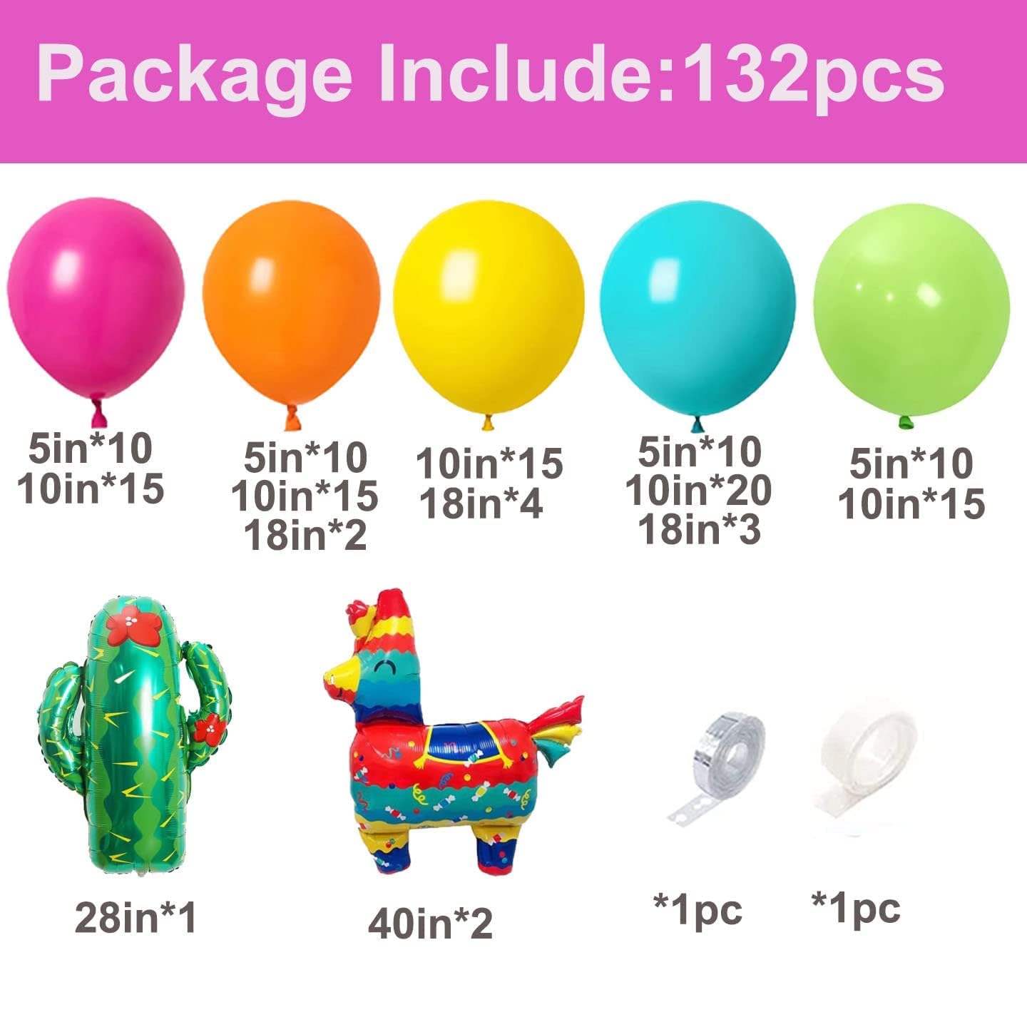 Cinco De Mayo Mexican Fiesta Party Decorations 132pcs Fiesta Balloon Garland Arch Kit Cactus Llama Foil Balloon for Baby Shower Birthday Mexica Cinco De Mayo Party Decor