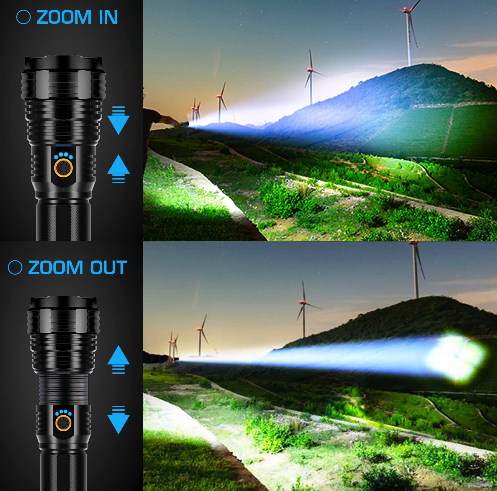 Rechargeable Flashlights 990000 High Lumens, High Power Led Flashlight, XHP70.2 Powerful Tactical Flashlight with Zoomable, 5 Modes, IPX7 Waterproof, Flashlight for Camping, Hiking, Emergencies